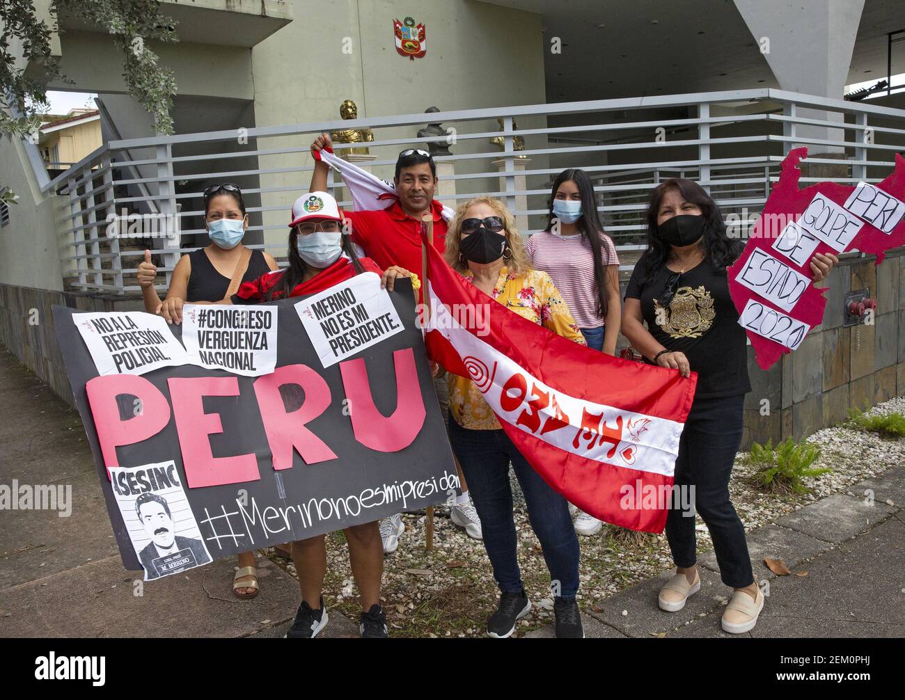 A group of Peruvians residing in South Florida demonstrate in front of ...