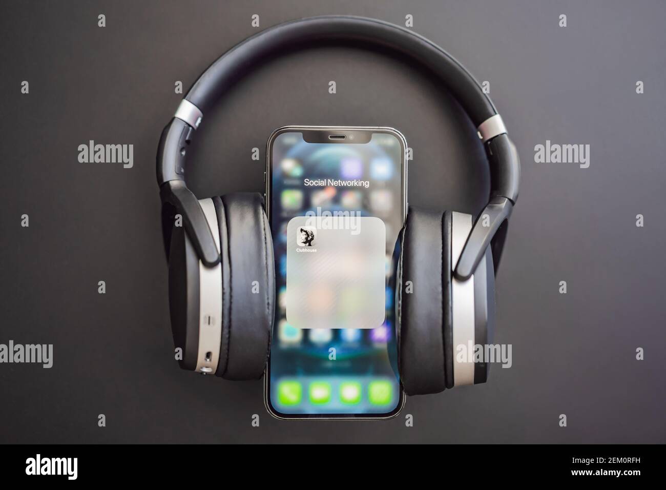 February 23, 2021, USA, New York: Clubhouse audio chat application view ...