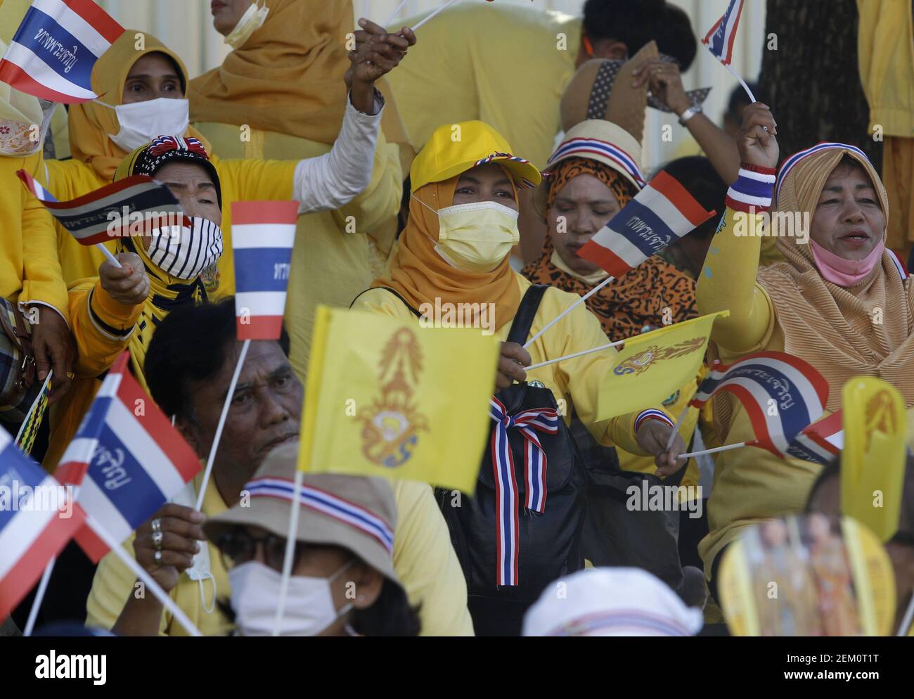 Pro-royalists wave flags during a pro government and pro-monarchy rally ...