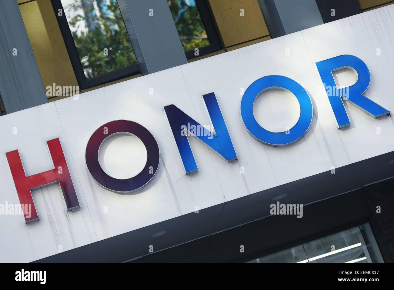 --FILE--The logo of Honor smartphone is seen at one of its flagship ...