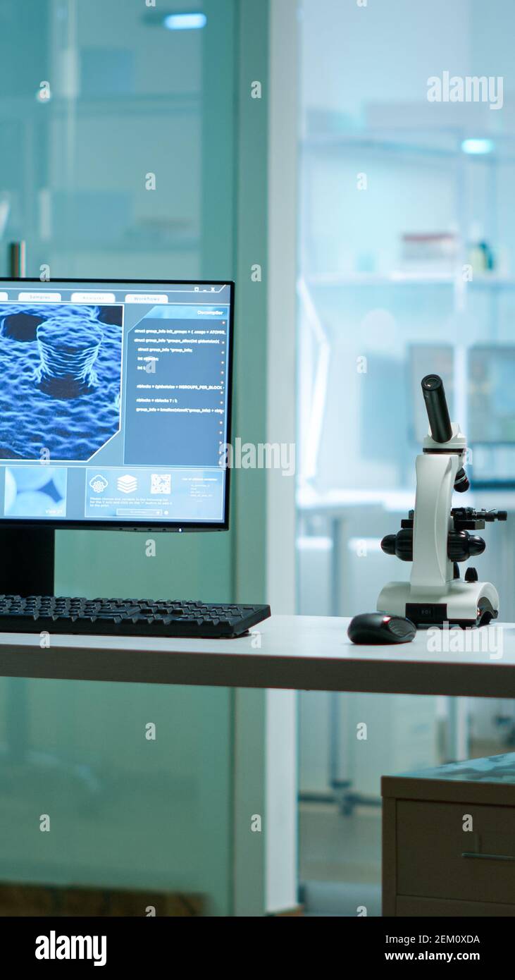 Modern empty biological applied science laboratory with technological ...