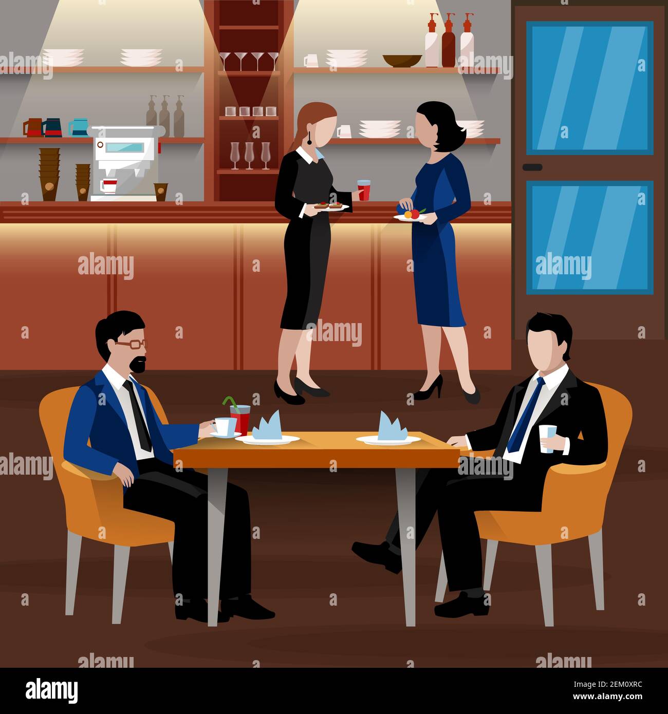 Colored business lunch people composition with flat people in suits and ...