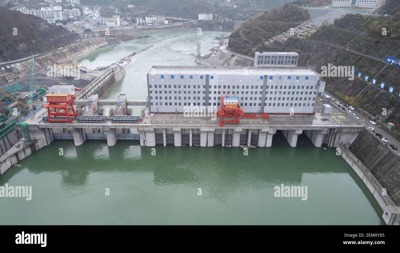 An aerial view of the Han River and Bai River Hydroelectric Power Plant ...