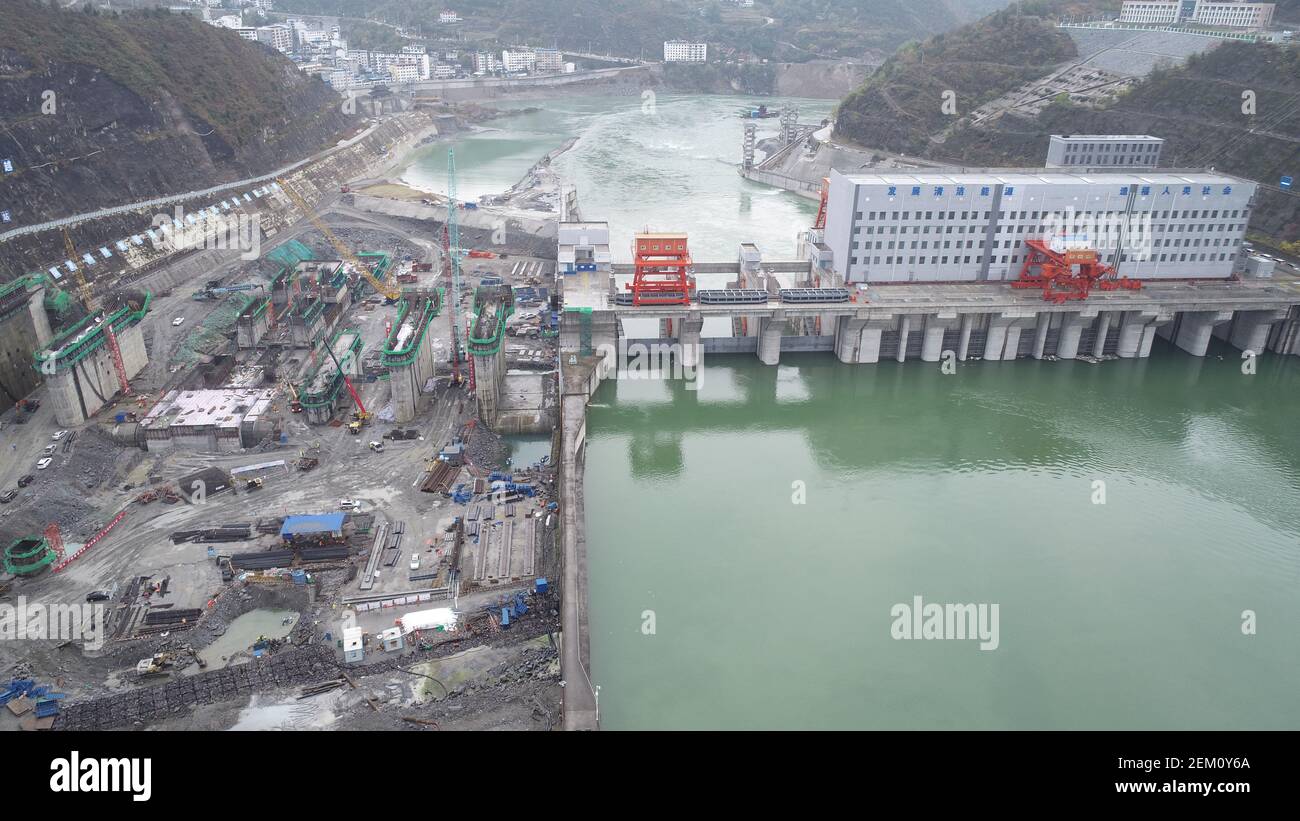 An aerial view of the Han River and Bai River Hydroelectric Power Plant ...