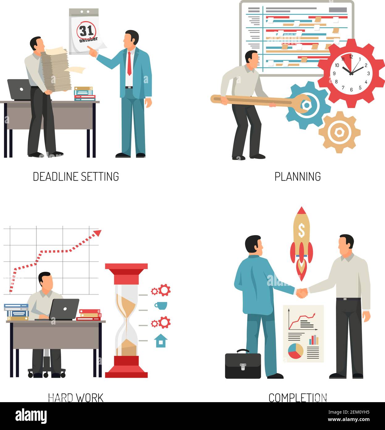 People planning and completing work at office 2x2 design concept ...