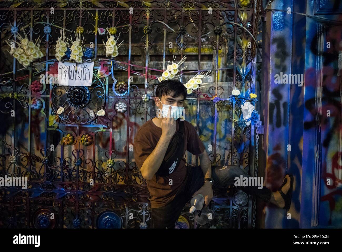 (EDITORS NOTE: Image contains profanity) A pro-democracy protester ...