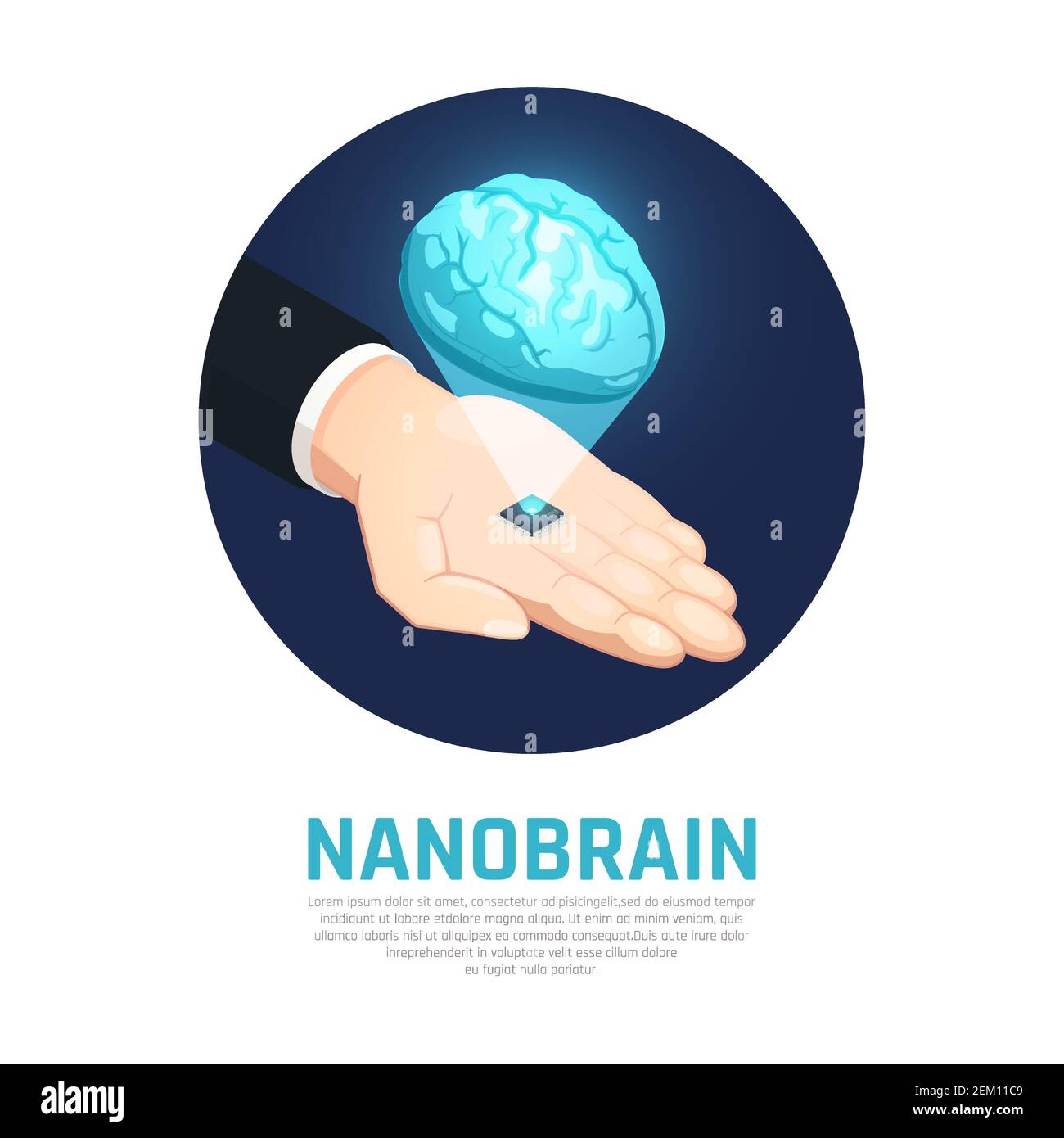 Nano technology isometric round composition with hand holding micro ...