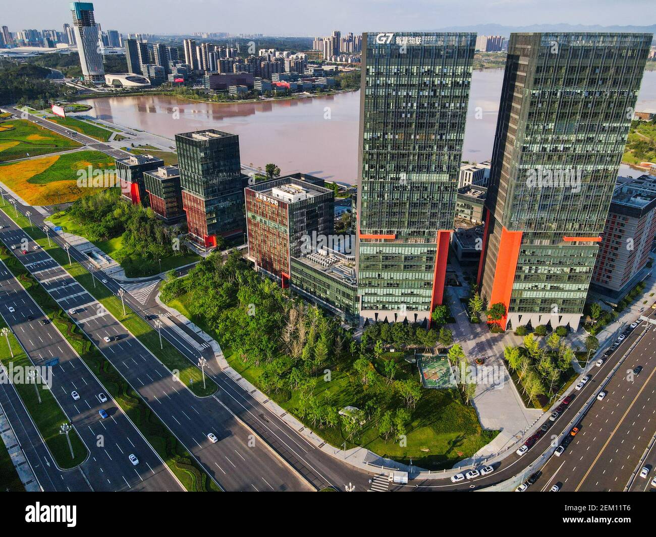 --FILE--An aerial view of Chengdu Science City, Tianfu Jingrong Center, and Tianfu New Economy ...