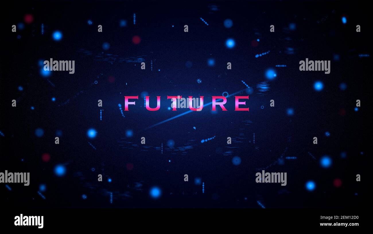 Future word and futuristic background in 2D space, particles, lines and ...