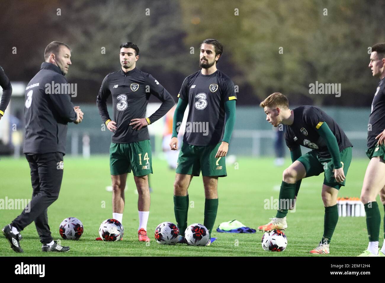 Zachary Elbouzedi and Daniel Mandroiu of Ireland during the warm-up ...
