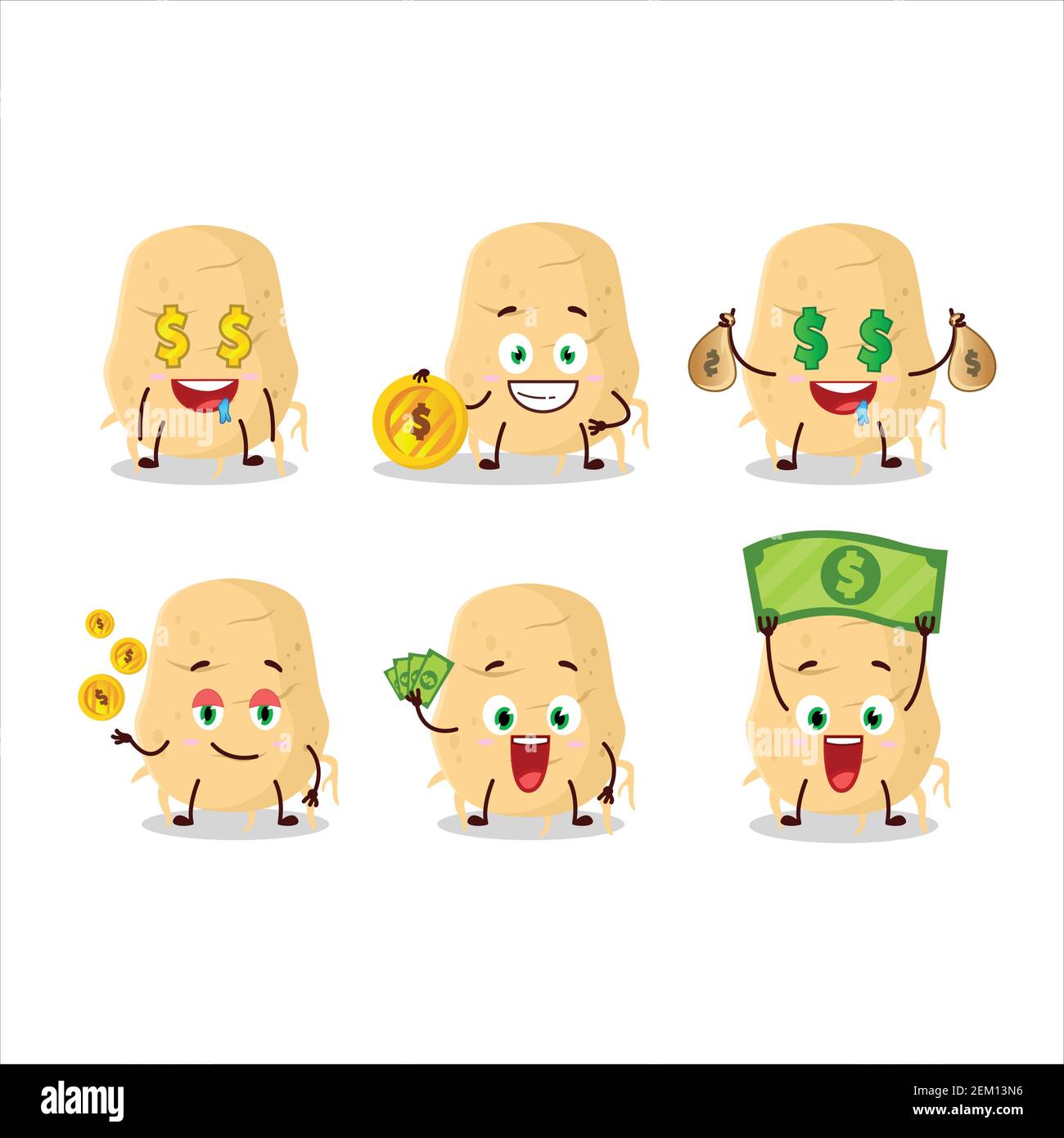 Turmeric cartoon character with cute emoticon bring money. Vector ...