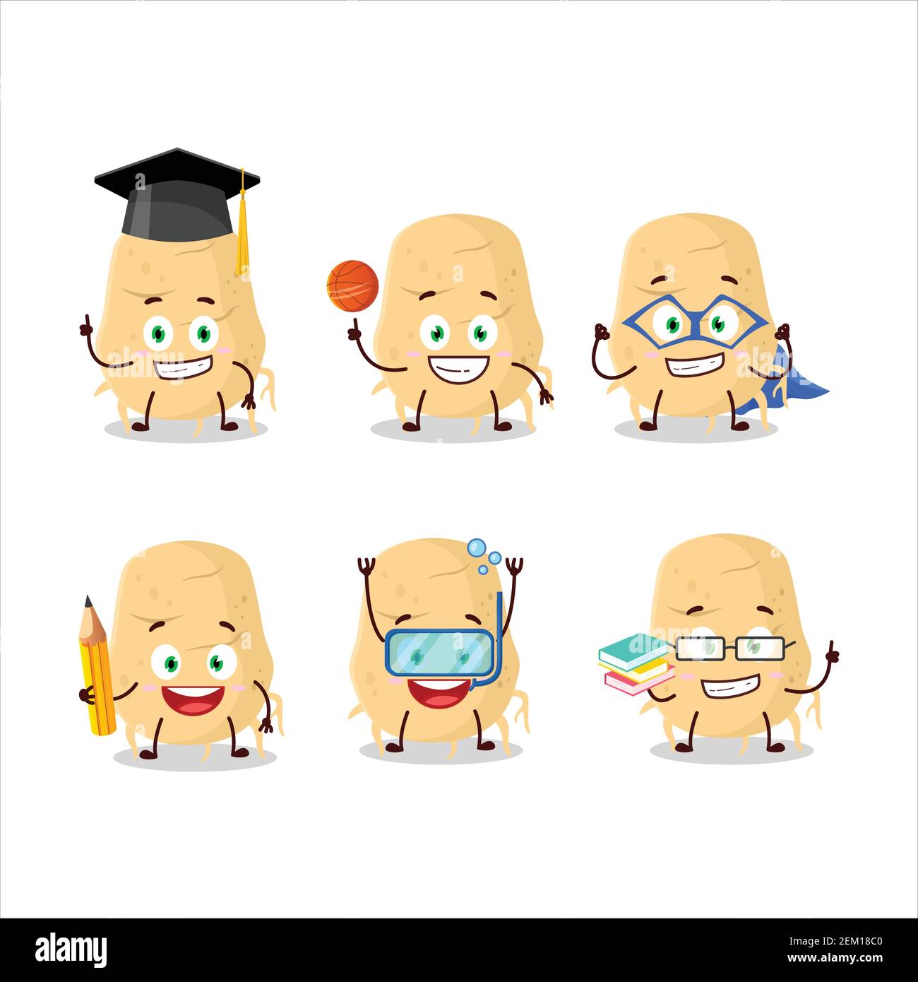 School student of turmeric cartoon character with various expressions ...