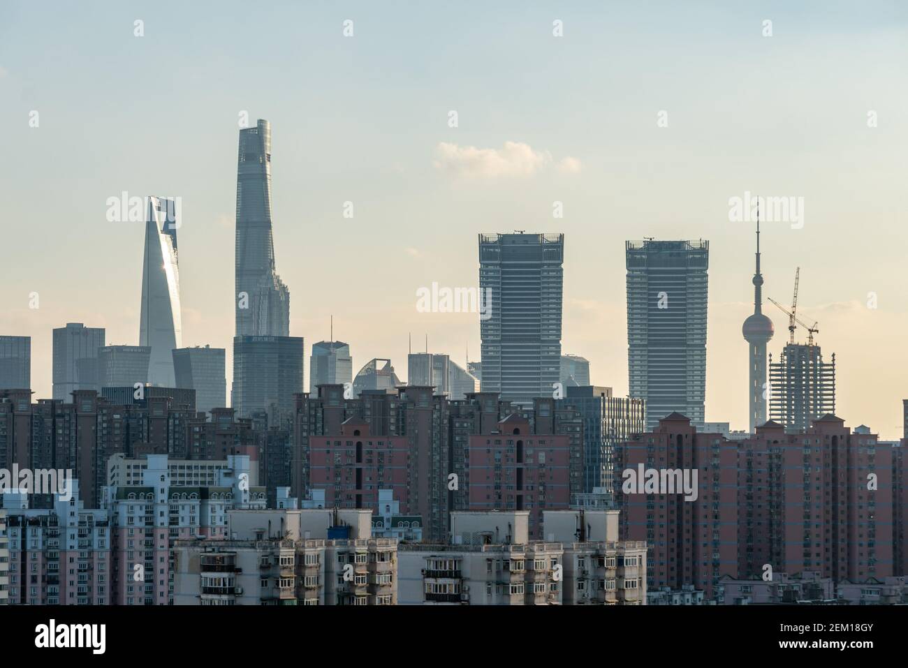 Skyscrapers at the Lujiazui New Area and the Bund stand steadily with ...