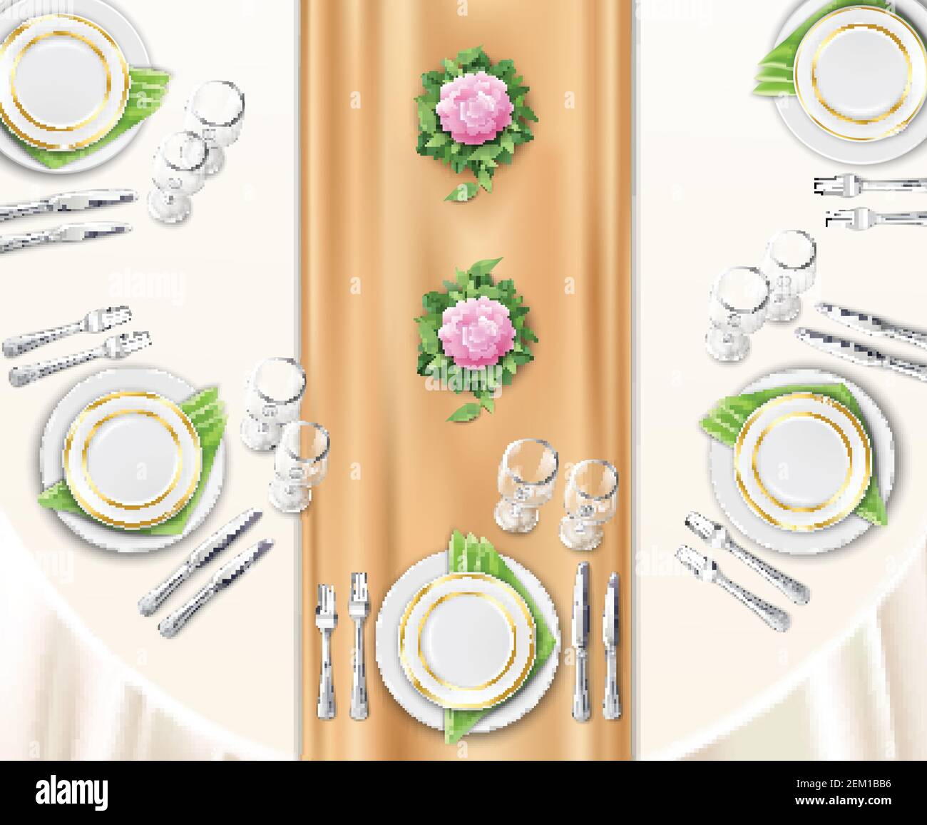 Dinner table set up background with top view of table covered with ...