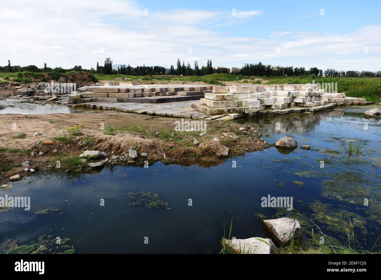 In this undated photo, an ancient bridge site is found in the Yanghe ...