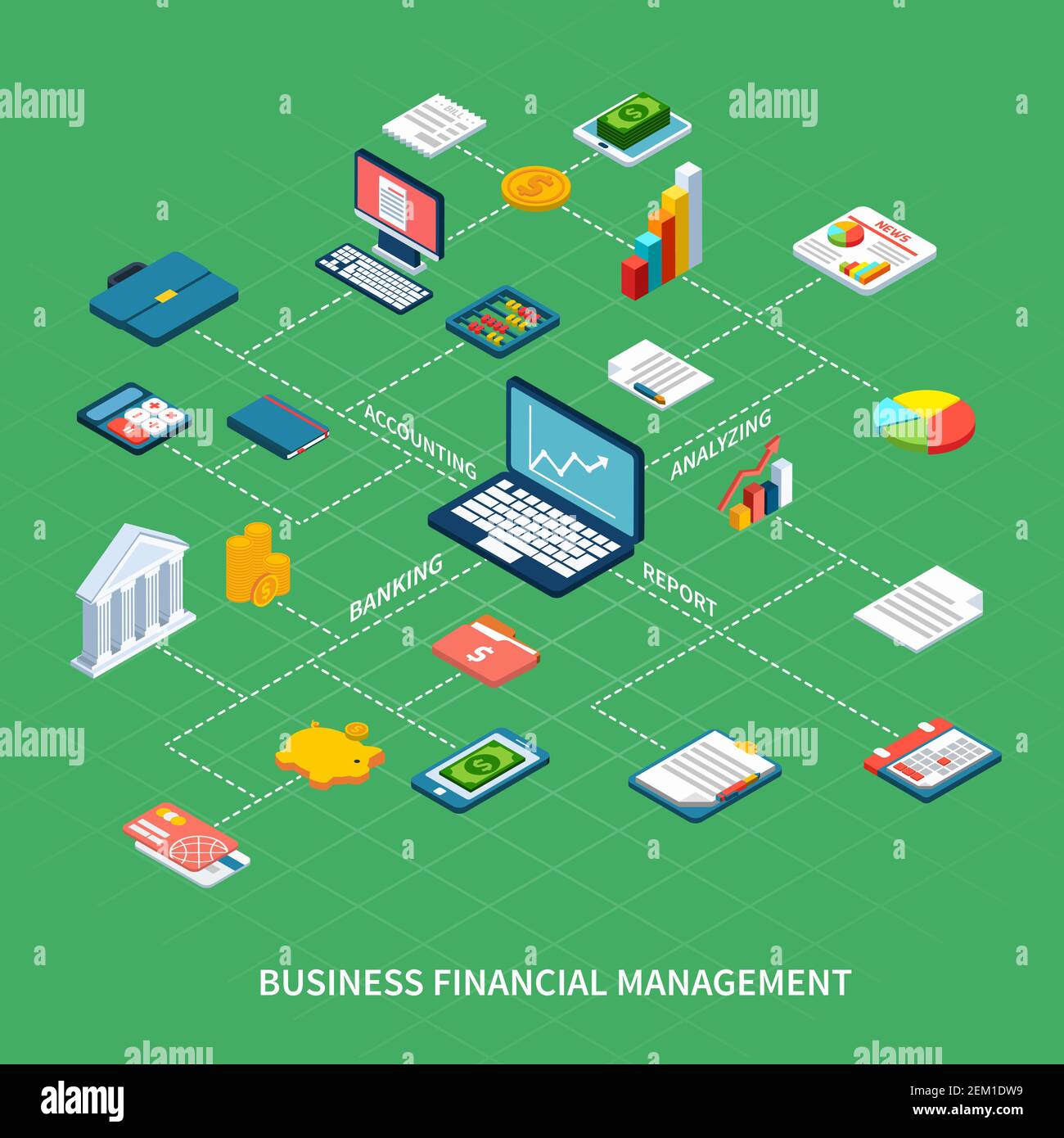 Accounting isometric flowchart with isolated icons of icons with ...