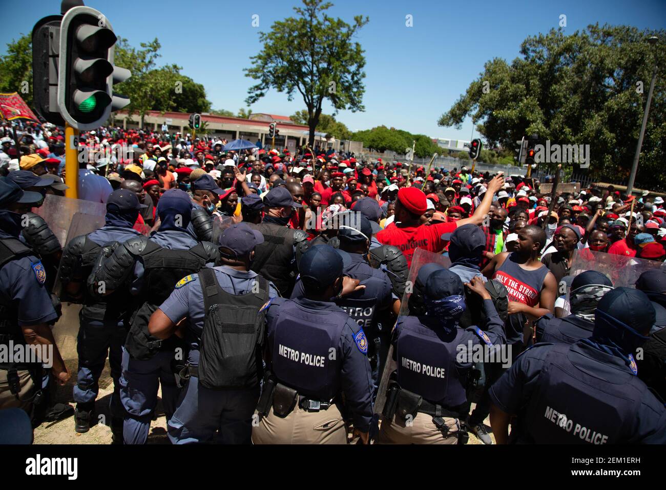 Protesters clashing with police during the demonstration. EFF ...