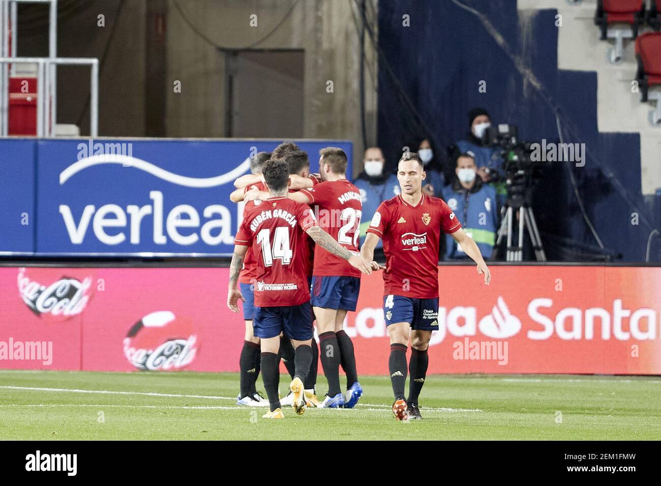 CA Osasuna players celebrate a goal during the Spanish football of La ...
