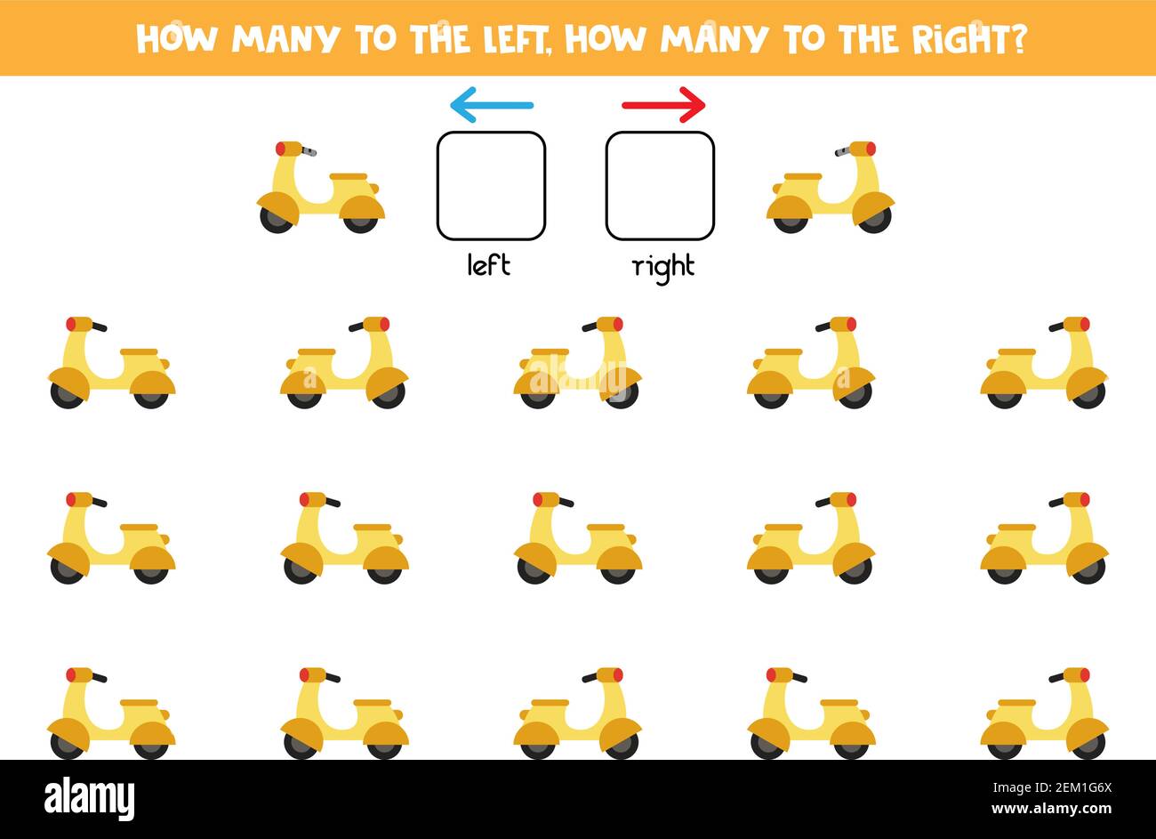 Left or right with cartoon yellow moped. Educational game to learn left ...