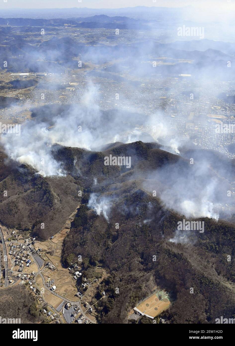 Photo taken from a Kyodo News helicopter on Feb. 24, 2021, shows the ...