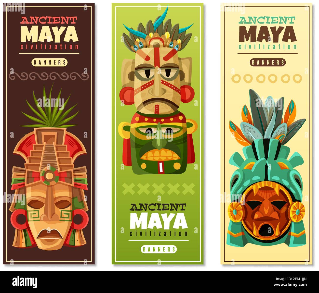 Ancient maya civilization vertical banners set with mayan mask as ...
