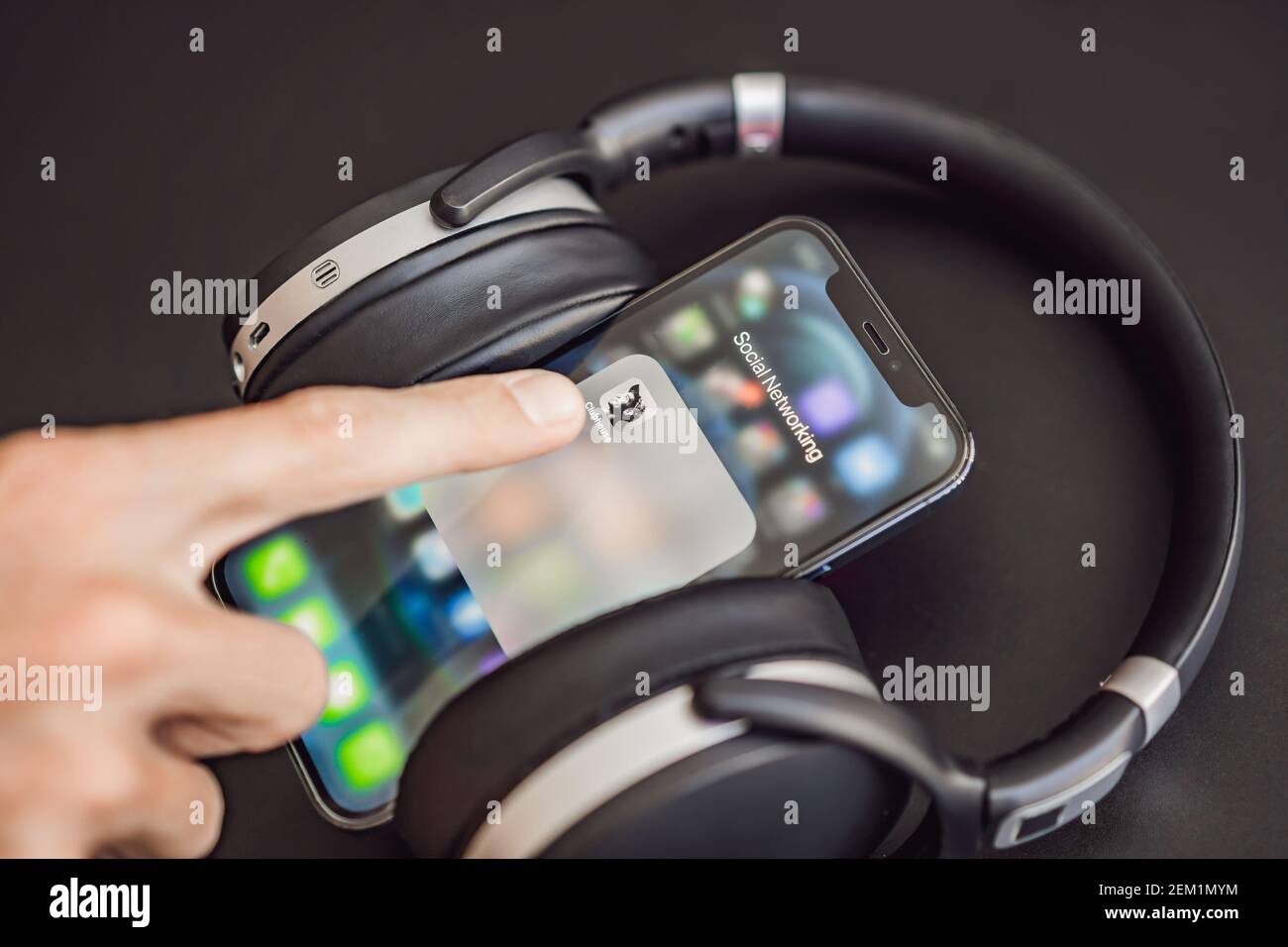 February 23, 2021, USA, New York: Clubhouse audio chat application view ...