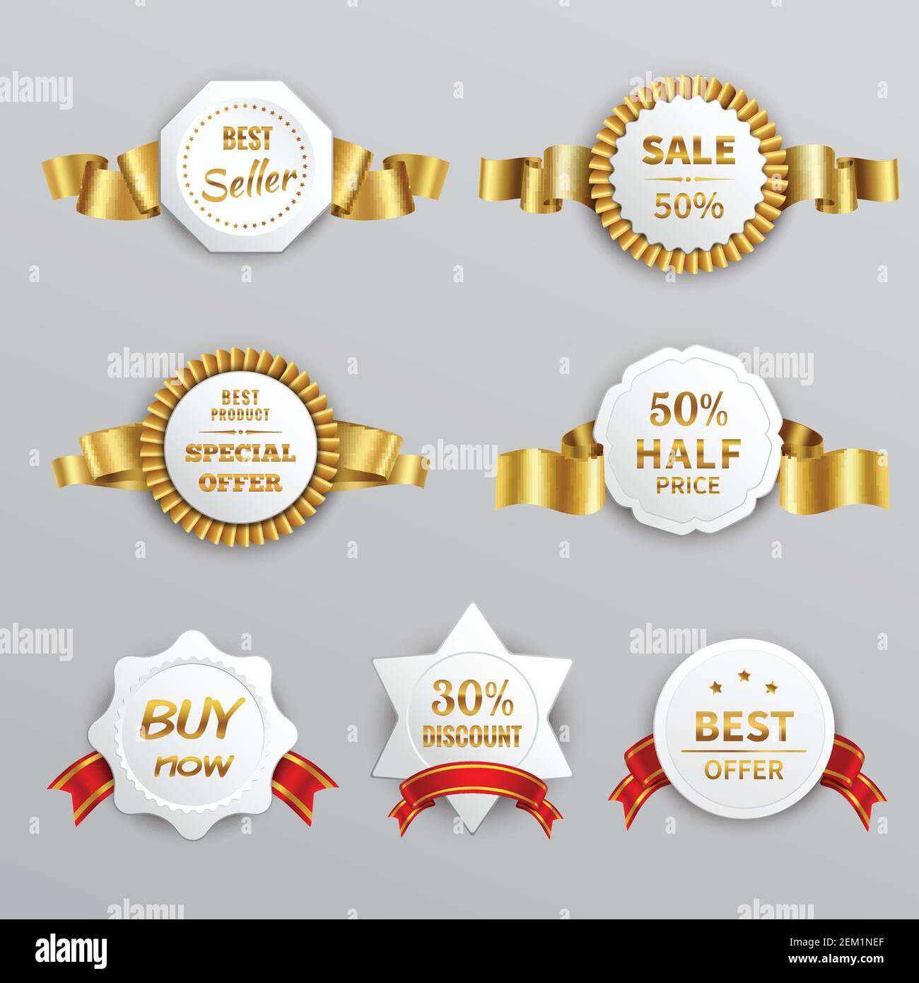 Sale labels realistic set with ribbons isolated realistic vector ...