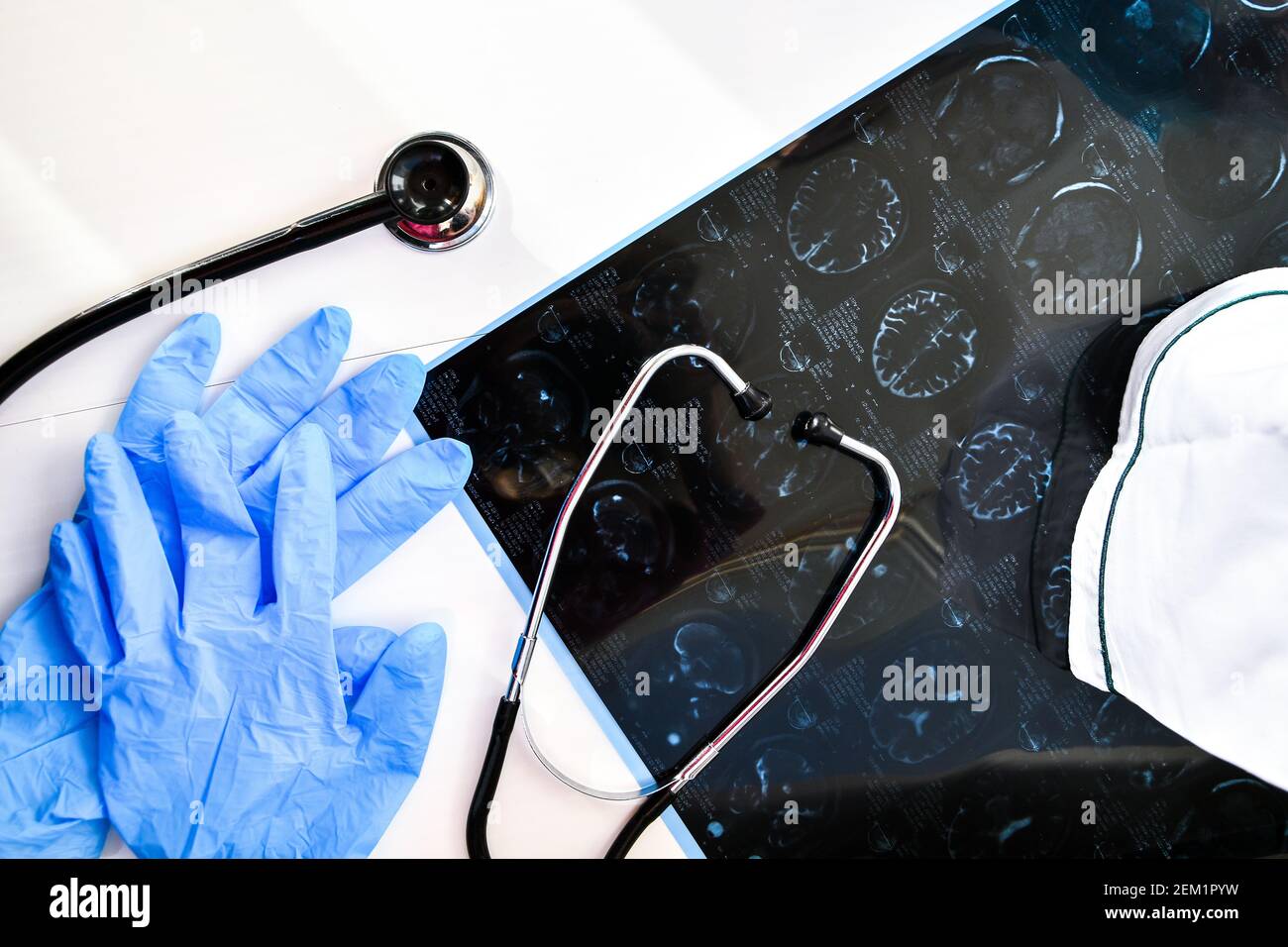 MRI in medical office. MRI scan of human head in clinic with ...