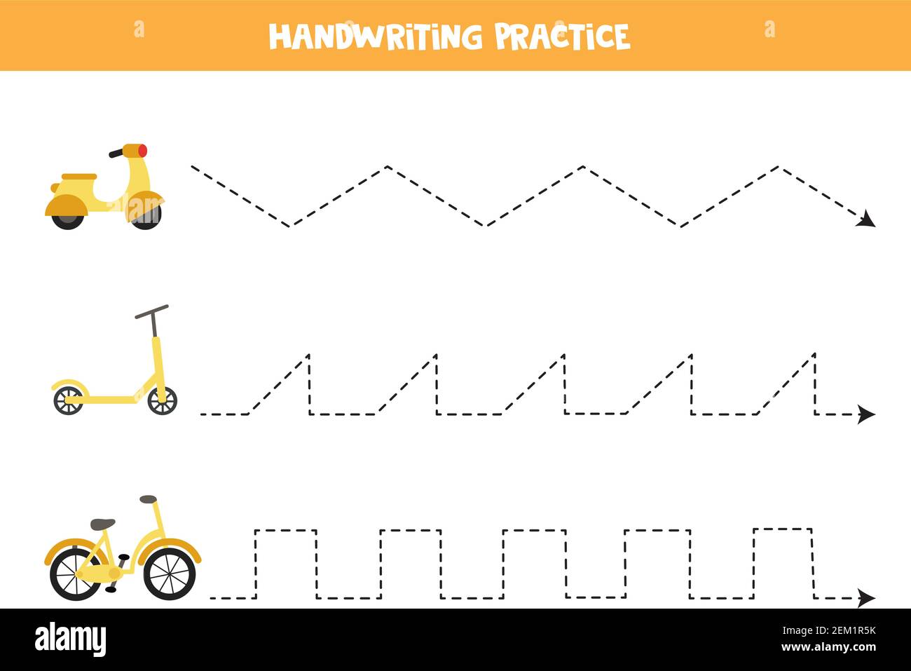 Tracing lines for kids with cartoon moped, scooter and bicycle ...