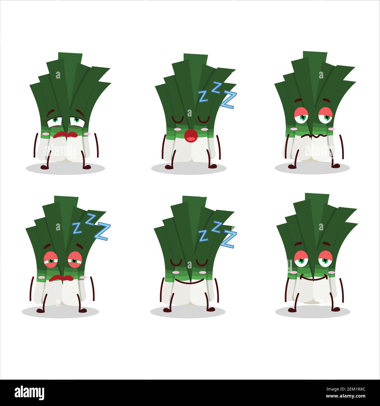 Cartoon character of leek with sleepy expression. Vector illustration ...