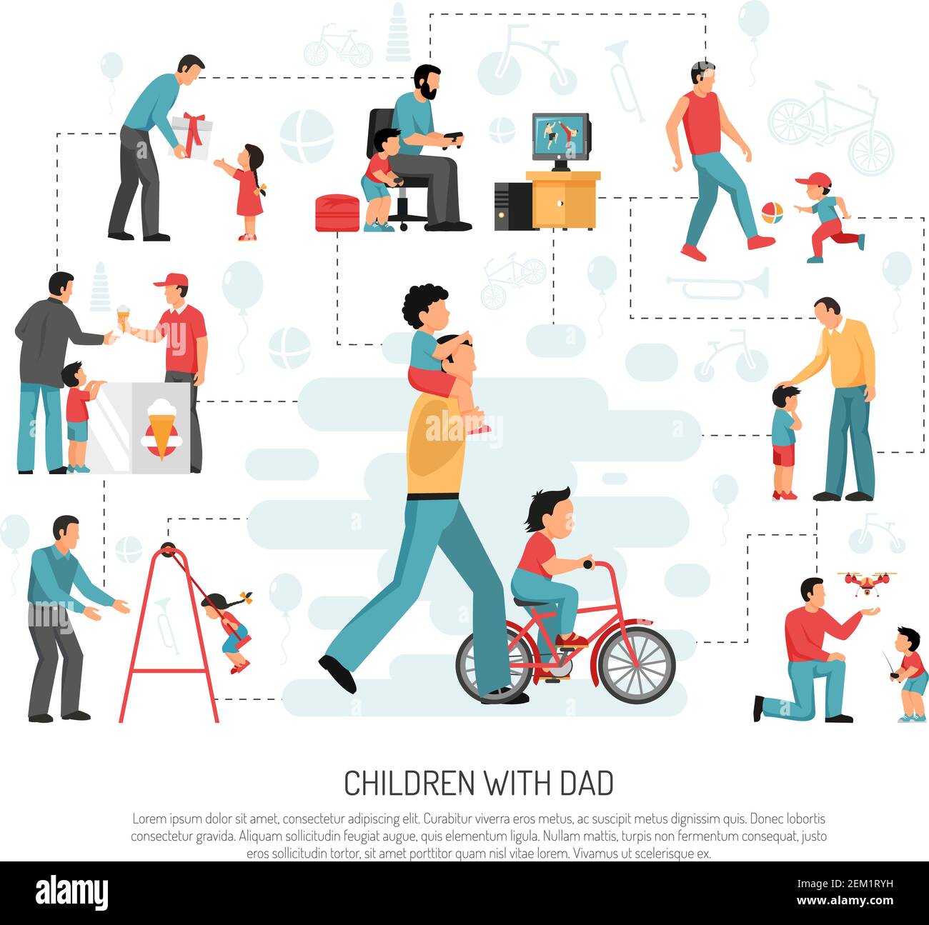 Fathers parenting flat infographic poster with outdoor activities ...