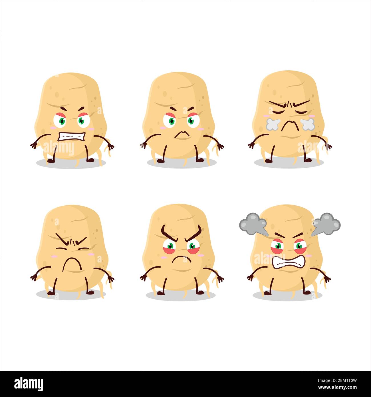 Turmeric cartoon character with various angry expressions. Vector ...
