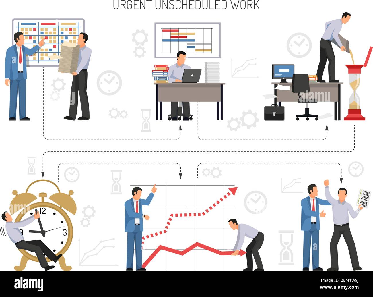 People planning and doing urgent office work flat vector illustration ...