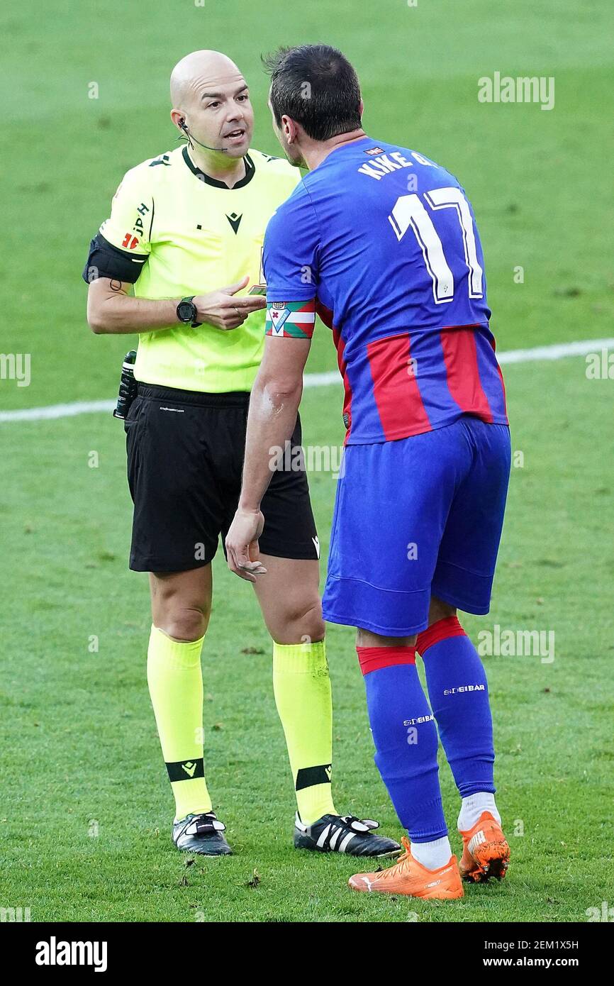 Spanish referee Pablo Gonzalez Fuertes has words with SD Eibar's Kike ...