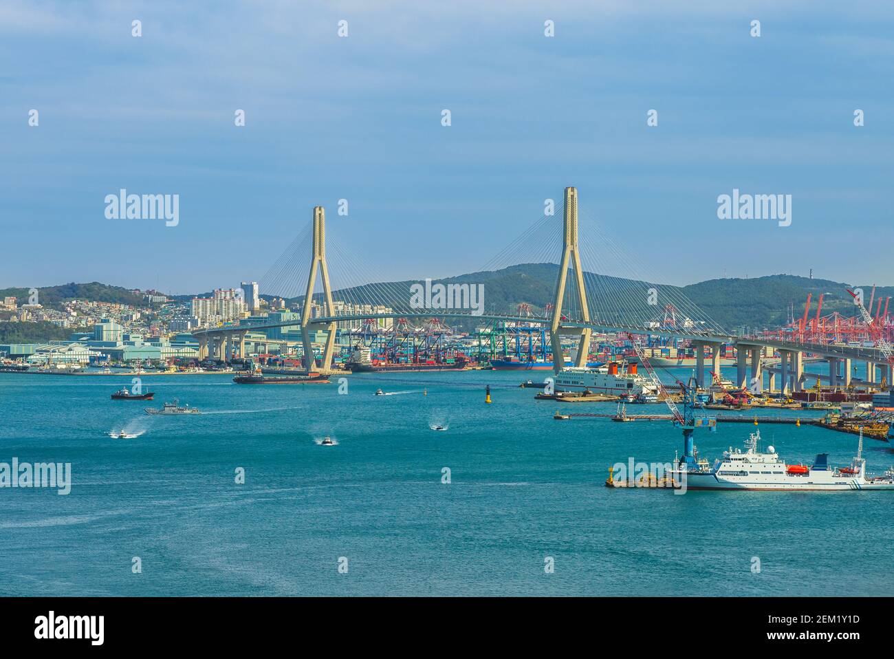 busan harbor and bridge in busan metropolitan city, south korea Stock ...
