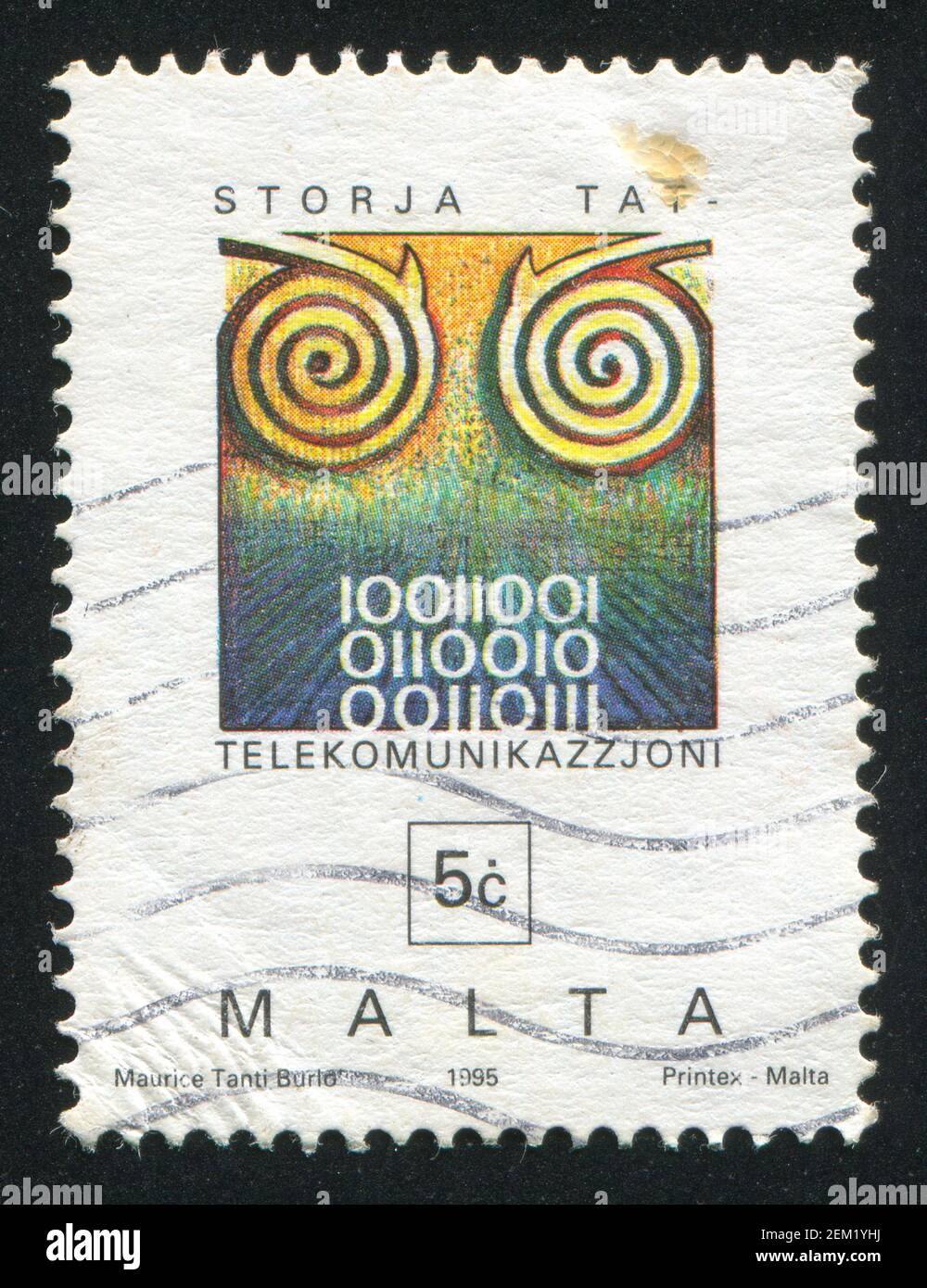 MALTA - CIRCA 1995: stamp printed by Malta, shows Cable, Binary Numbers ...