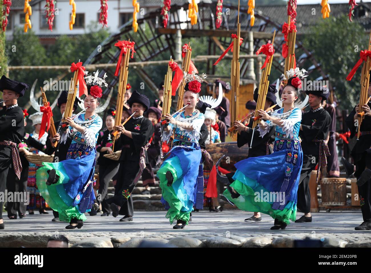 The Miao people and Dong people are dancing at the 2020 Miao New Year ...