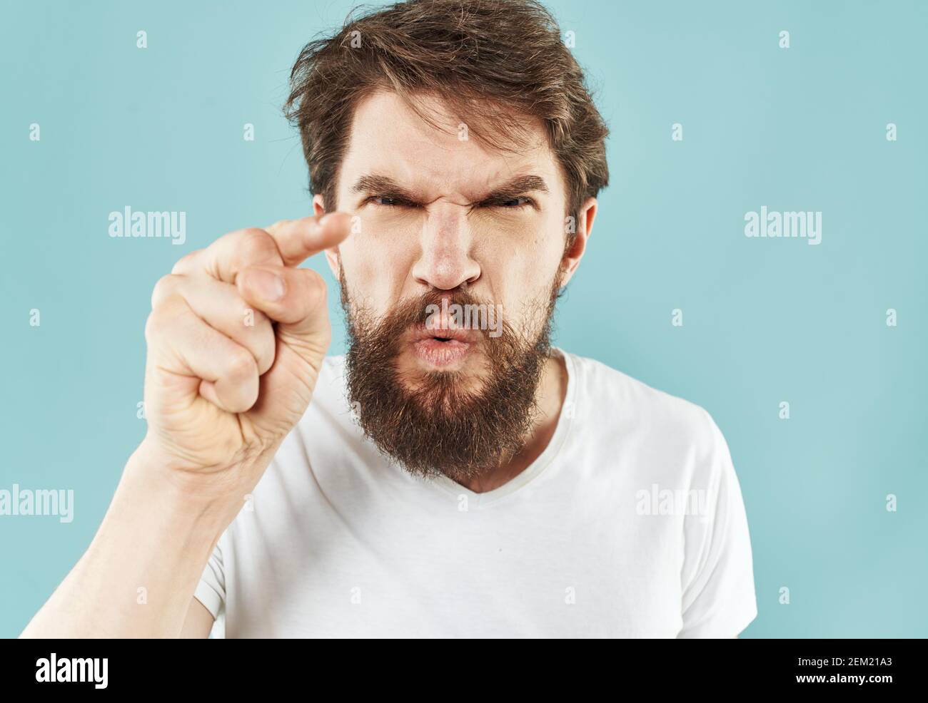 aggression stress man with a beard emotions indignant look fist Stock ...