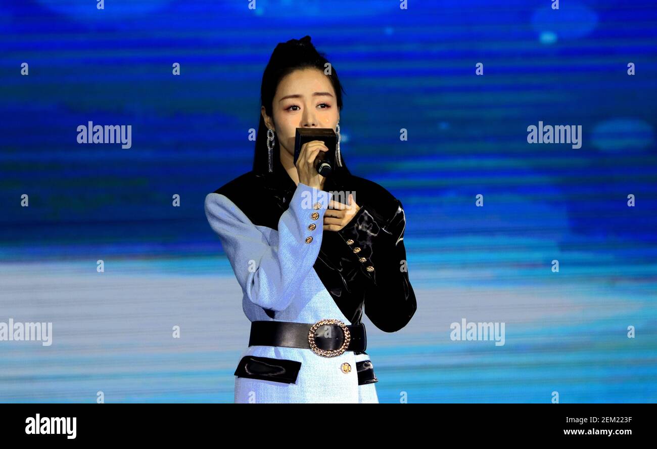 Chinese singer Angela An Youqi sings a song at Yichang Theatre in ...