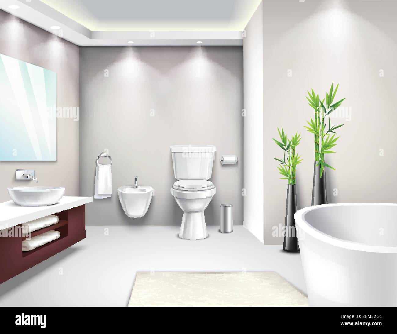 Luxury bathroom interior in modern design realistic composition for ...