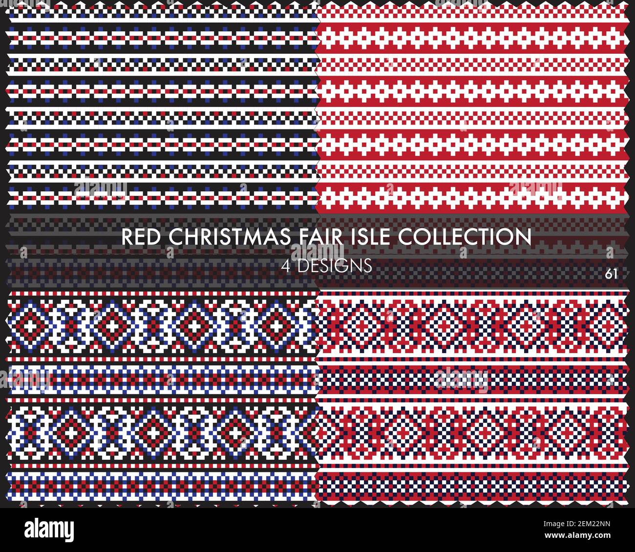 Red Christmas fair isle pattern collection includes 4 design swatches ...