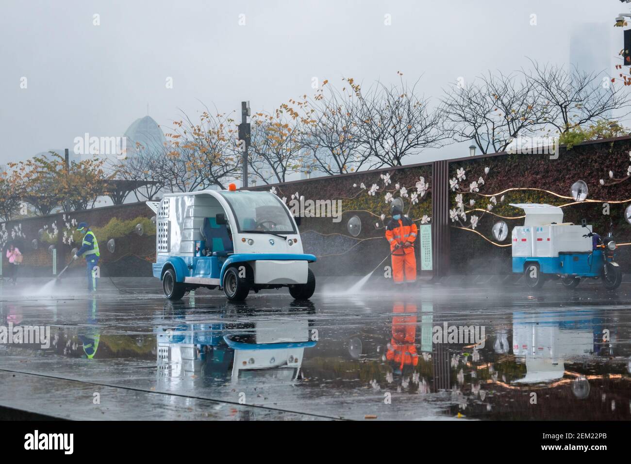 SHANGHAI, CHINA - NOVEMBER 24, 2020 - Sanitation workers conduct ...