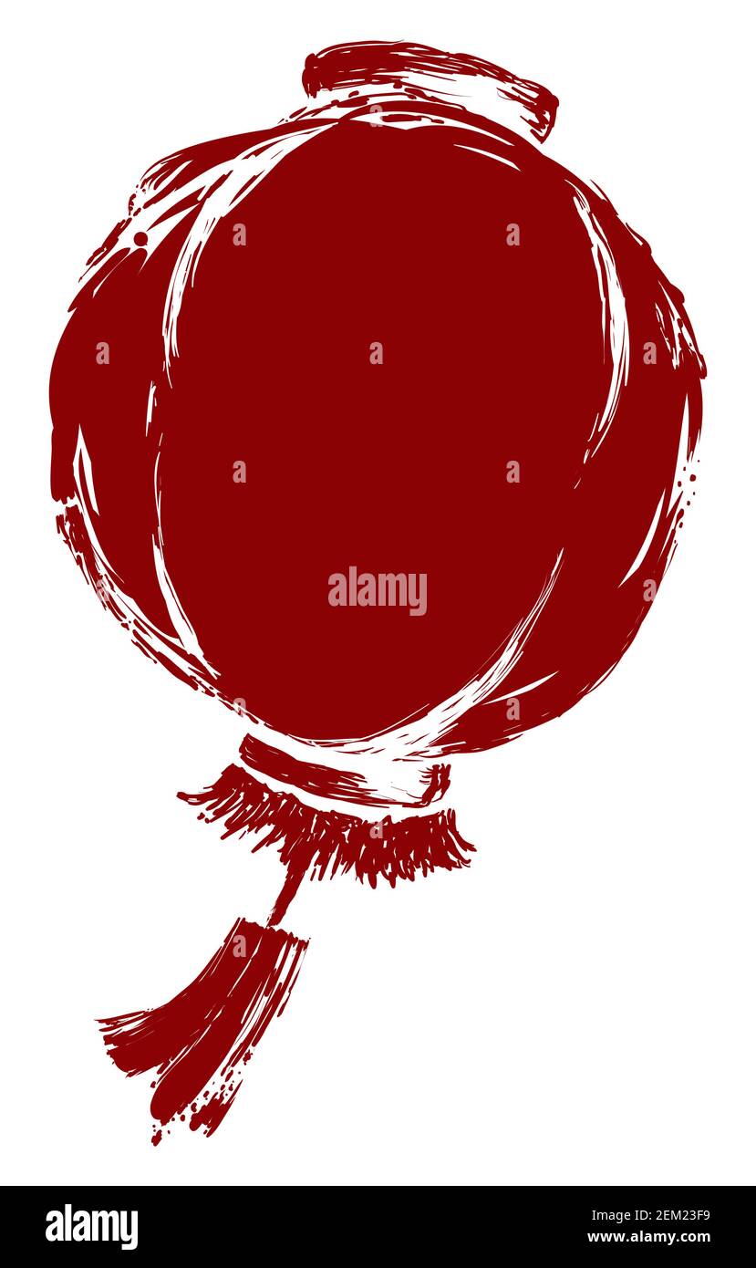 Traditional Chinese lantern made in red paint in brushstroke style ...