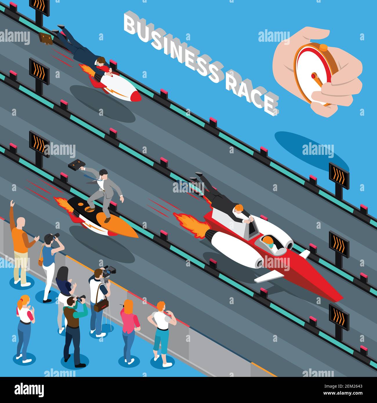 Business race isometric composition with chronometer counting time to ...