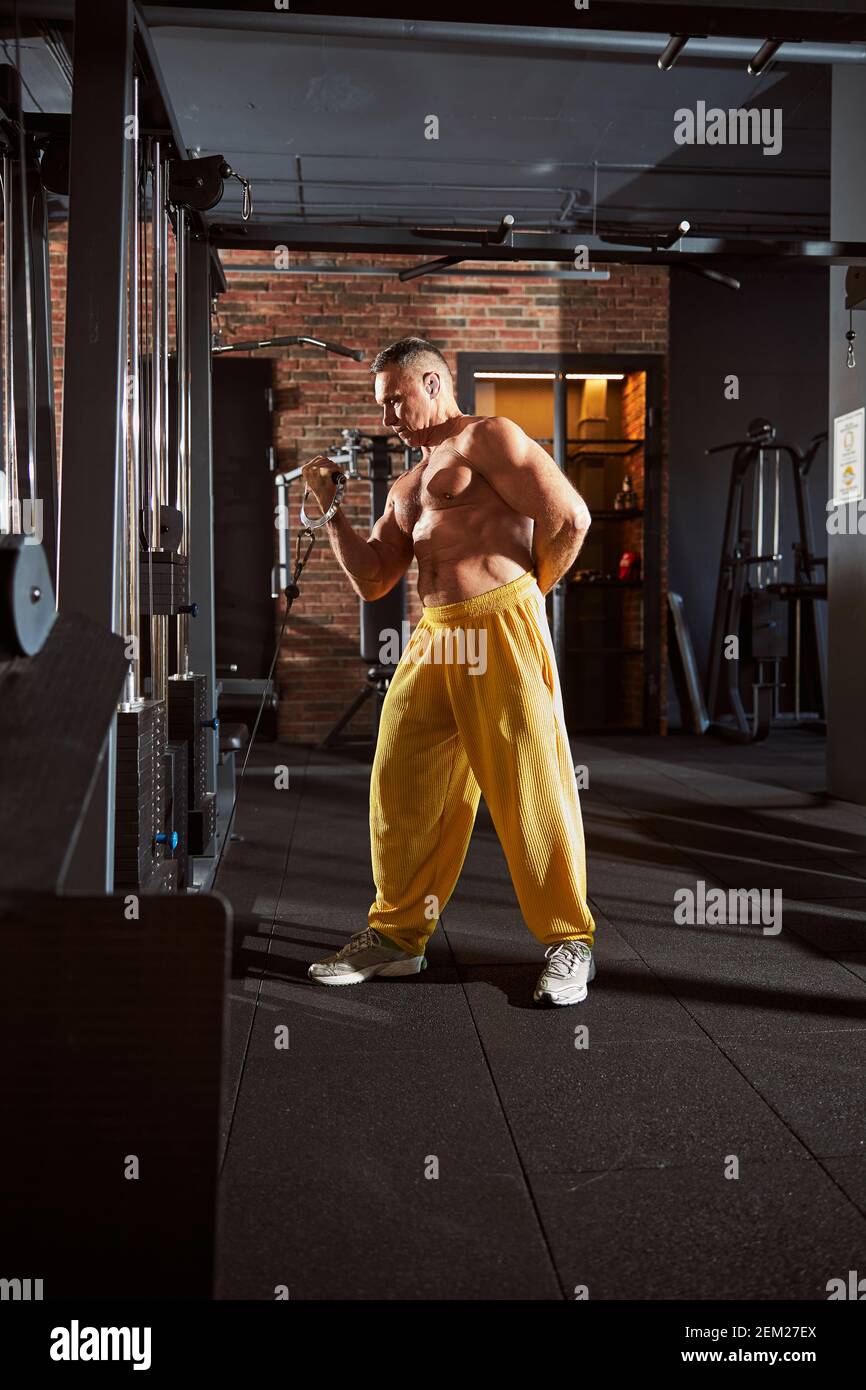 Handsome man exercising at gym with no shirt on Stock Photo - Alamy