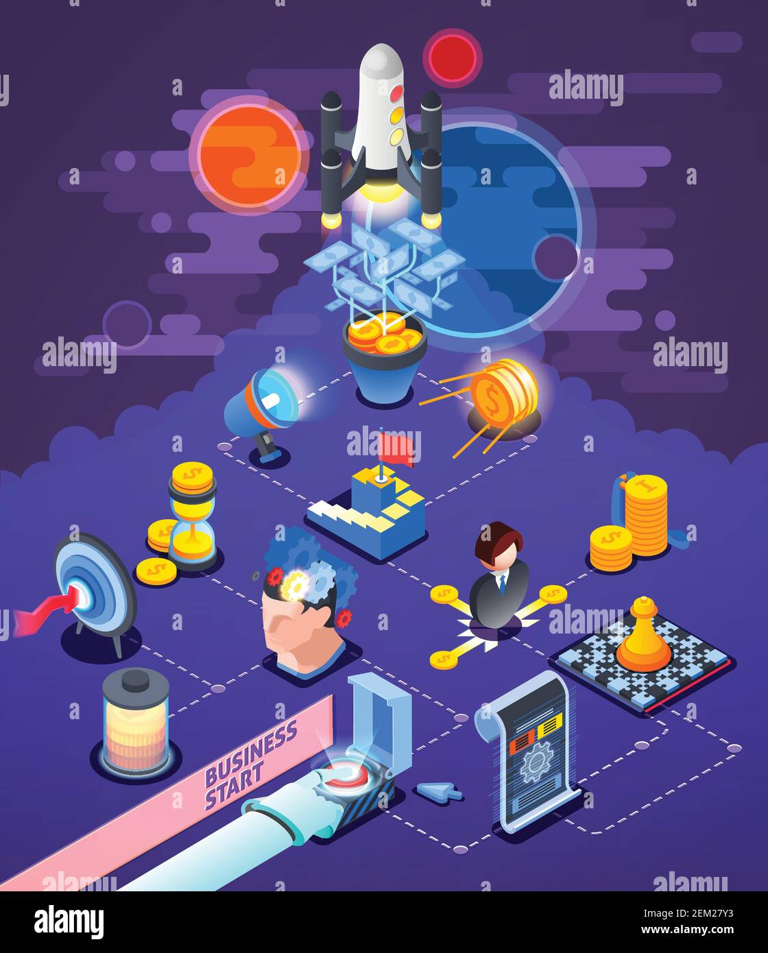 Successful startup business entrepreneurship strategy isometric ...