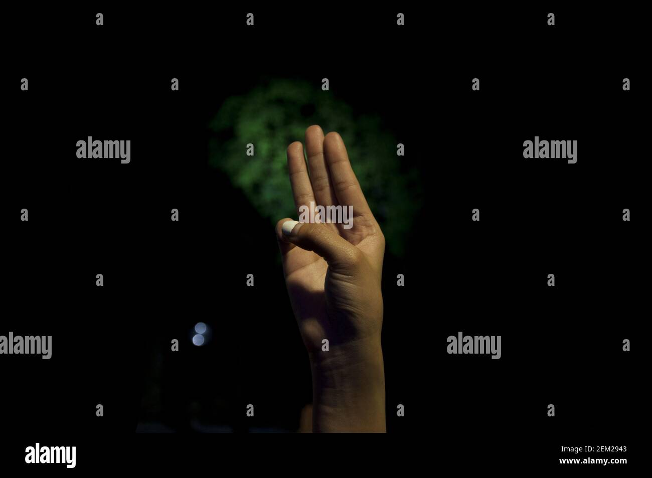 A protester making the three finger salute during a demonstration at ...