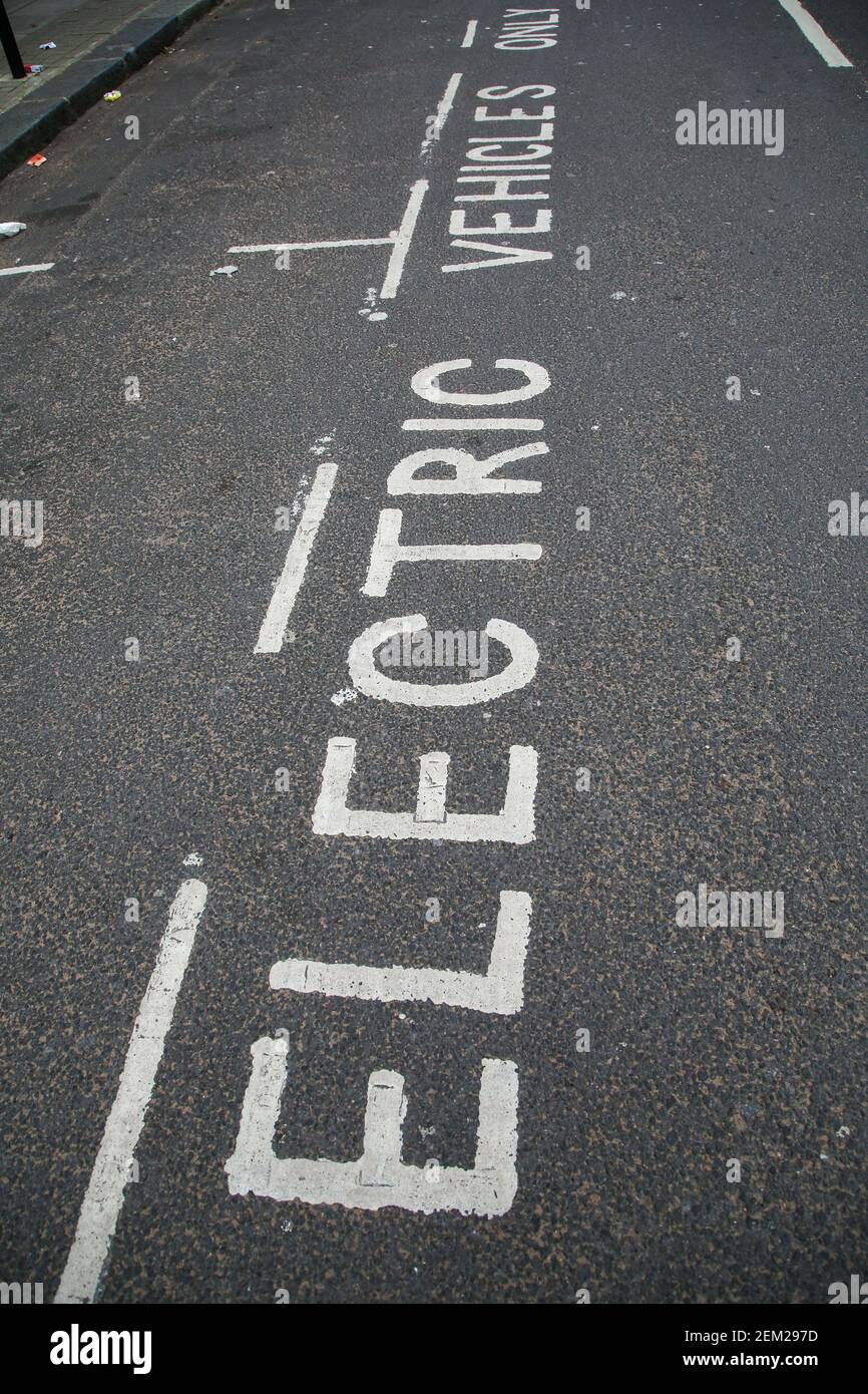 Road marking for electric vehicles seen next to the charging station in ...
