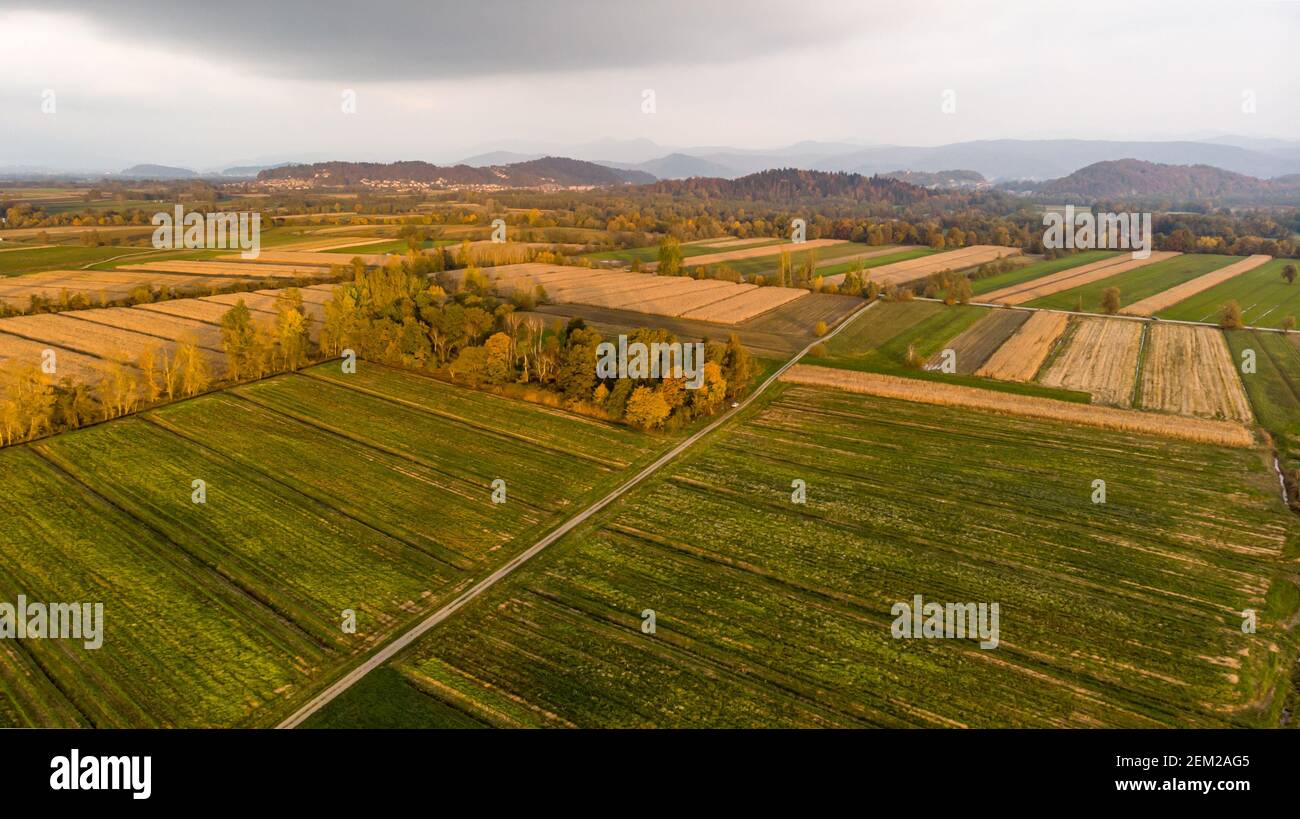 Aerial view of empty autumn fields at sunset Stock Photo - Alamy