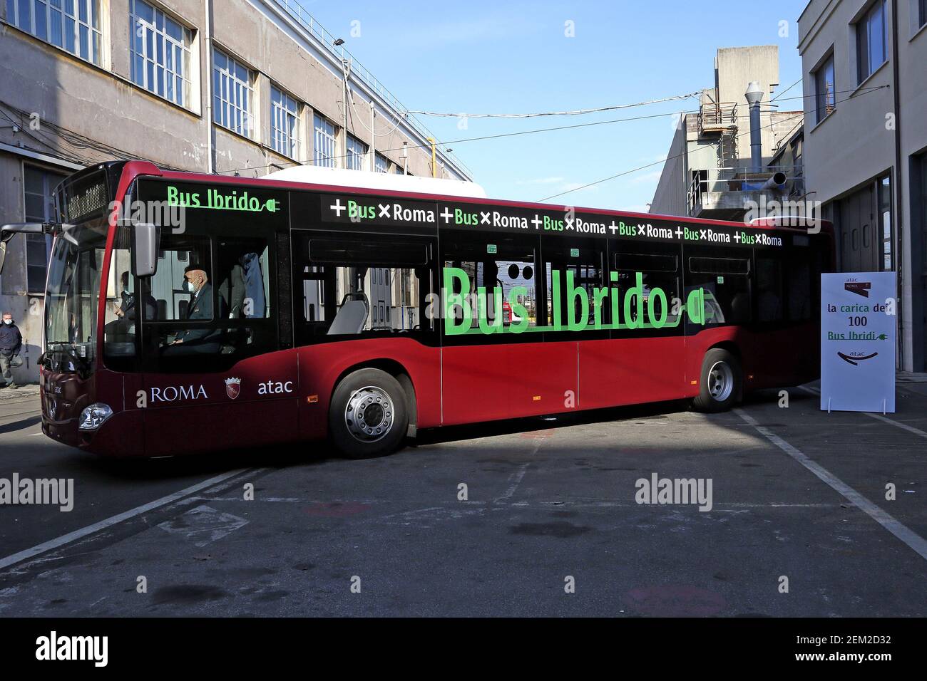 A public bus driver during the presentation of a new fleet of hybrid ...